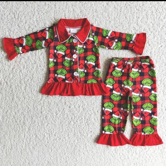 Pajamas | Little Girls 3 Piece Pajama Set Grinch Plaid | Poshmark